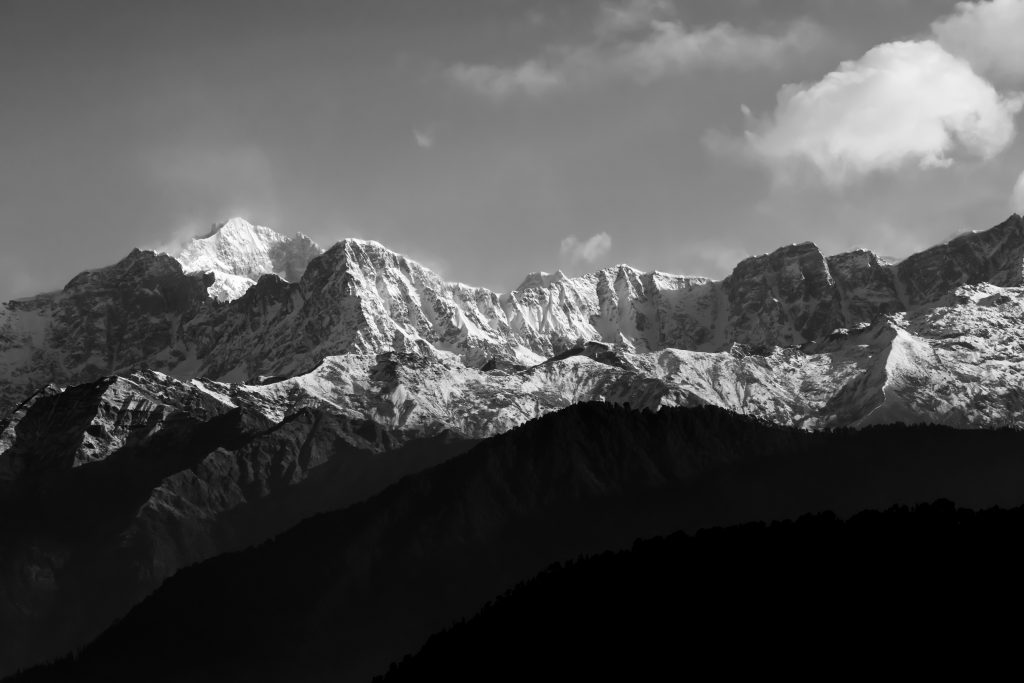 black and white shot of snowcapped mountain range - PixaHive