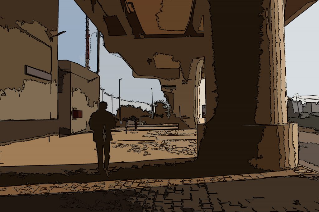 A man walking under a bridge - PixaHive