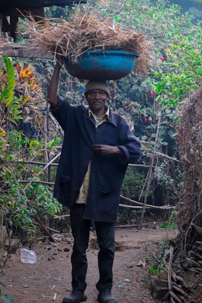 A village man carrying waste basket - PixaHive