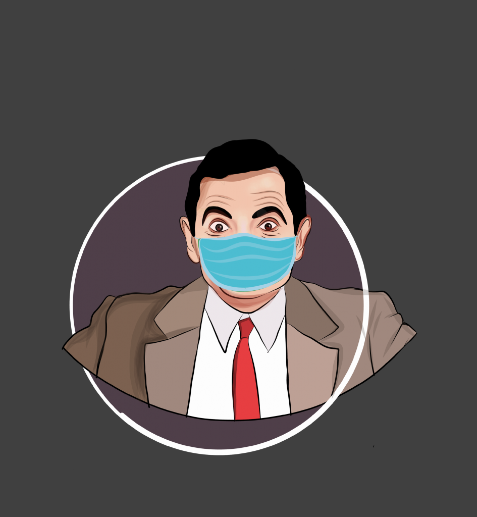 Illustration of Mr. Bean with face mask - PixaHive