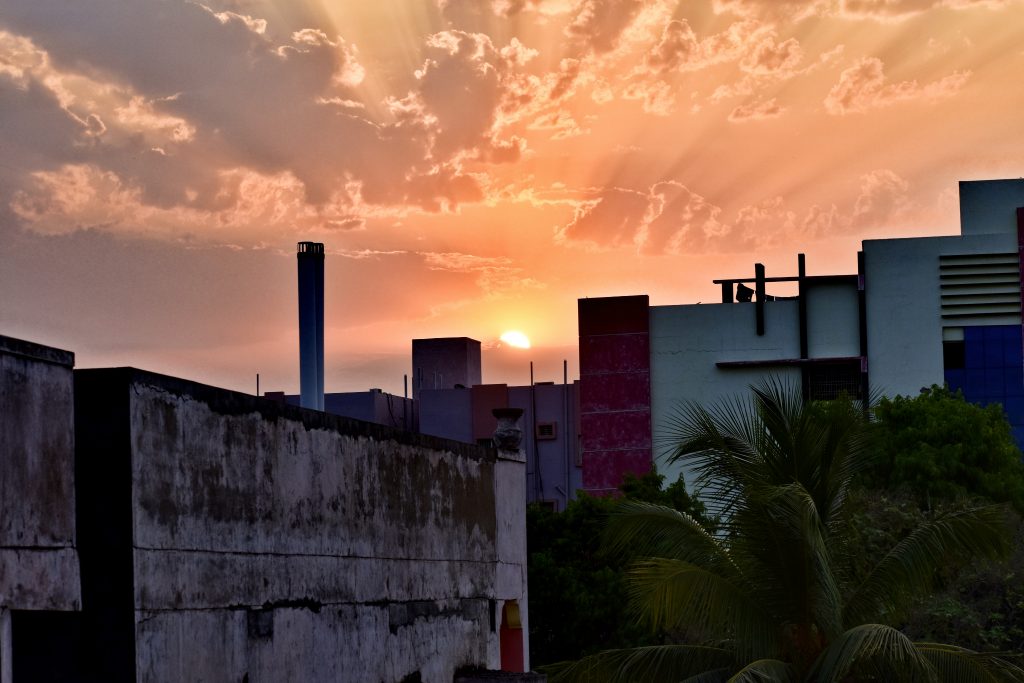 Sunset through building - PixaHive